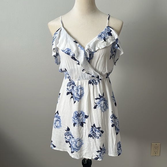 Blu Pepper | Dresses | Blu Pepper Blue Floral Print Cold Shoulder Dress ...